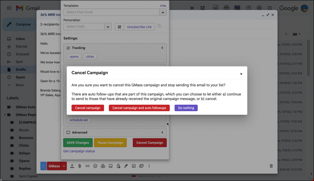 How to cancel a scheduled mail merge campaign and stop it from sending