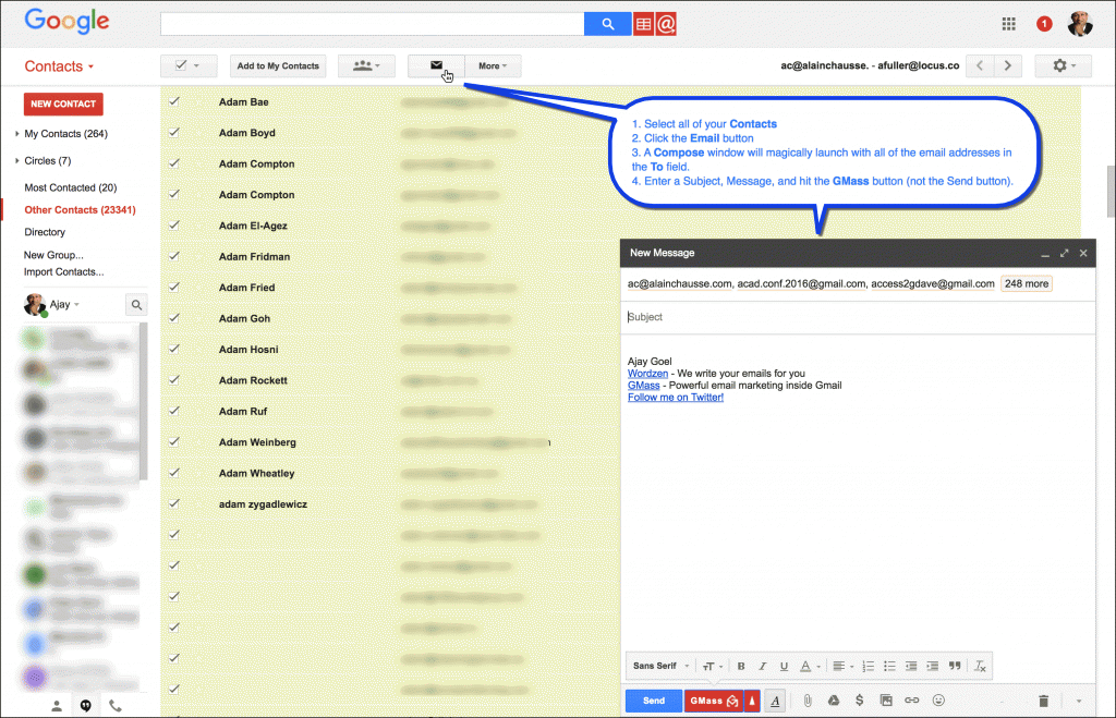 Easy way to send a mass email to every contact in your Gmail account
