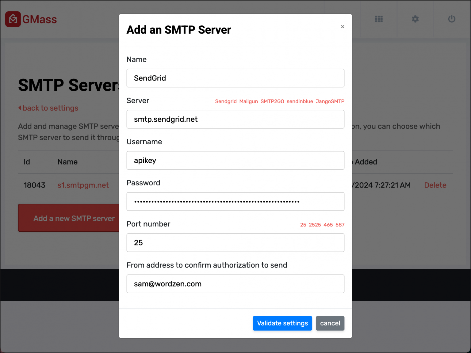How to configure a Sendgrid SMTP account for GMass