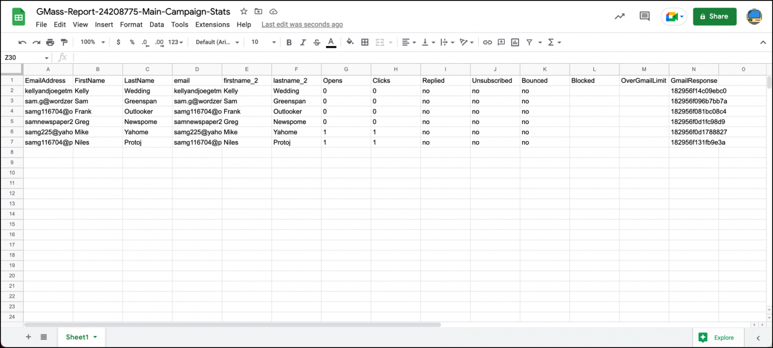Update a Google Sheet with Campaign Data (Opens, Clicks, Replies)