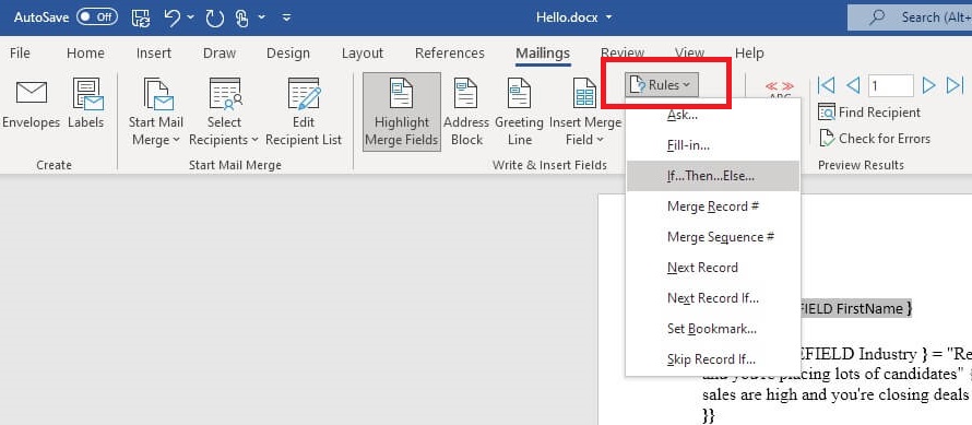 Easy Conditional Mail Merge Formatting If Then Else MS Word Vs 