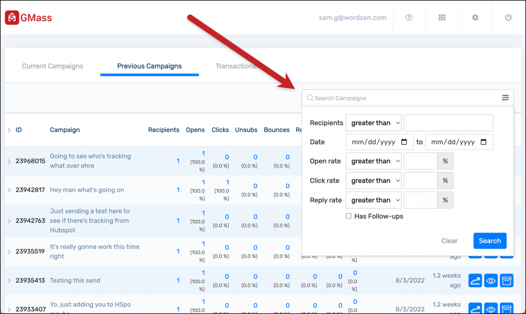 GMass Dashboard User Guide (Campaign Reporting, Account-Level Settings)