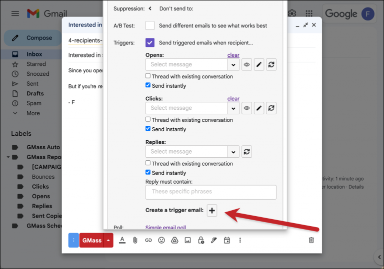 Triggered Emails in GMass: Send When a Prospect Is in Their Inbox