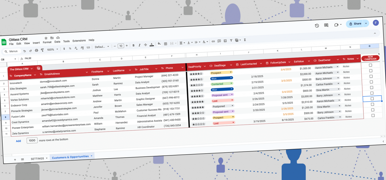 Free Google Sheets CRM Template (Made for GMass!)