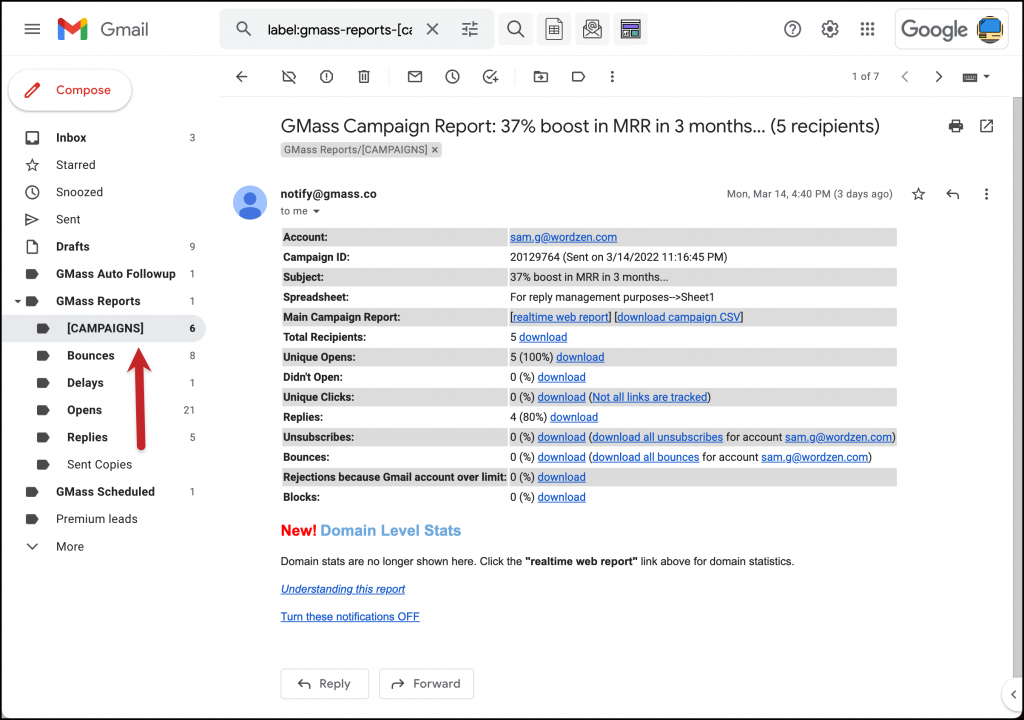 GMass reporting: Accurate, actionable, and shareable email analytics