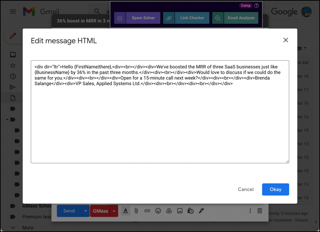 Template management: Use any previous email as a quick template in GMass