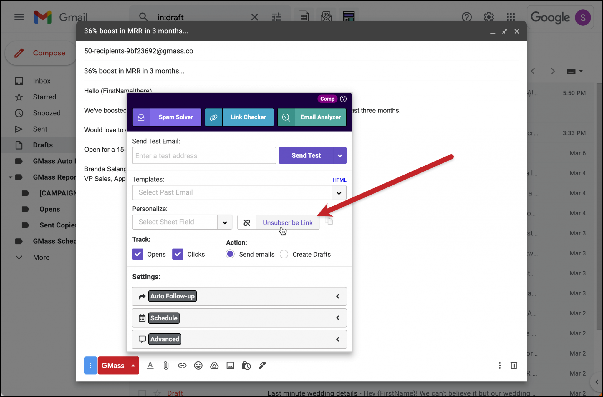 Unsubscribe management in GMass: Auto removal with no manual work