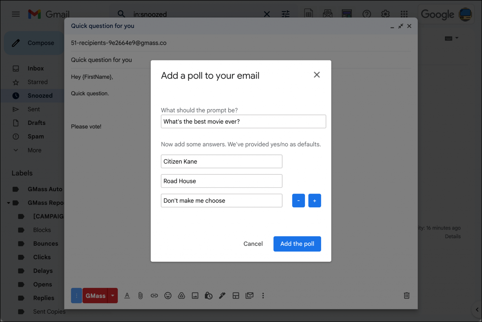 Email polling: Send quick, easy surveys in your emails - GMass